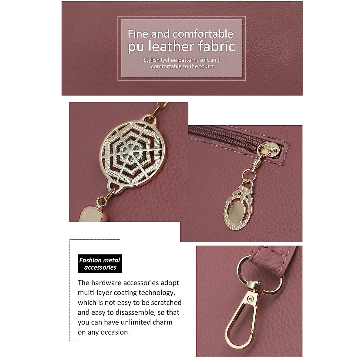 Pahajim Womens Handbag Tote Leather Purses Shoulder bags Satchel Bags Tote Bags Tote Purses for Women(Dark pink)