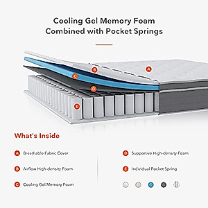 Sweetnight Hybrid Mattress, King Mattress 12 Inch Plush Pillow Top King Size Mattressm, Individually Pocket Spring Hybrid Mattress with Cooling Gel Memory Foam for Motion Isolation and Cooler Sleep