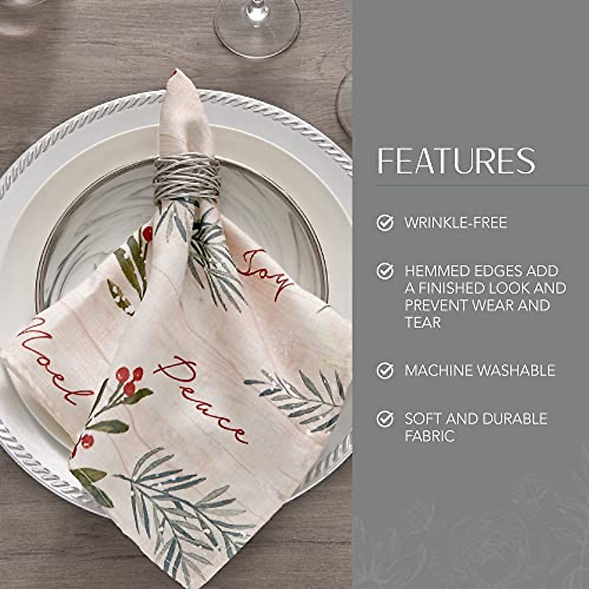 Elrene Home Fashions Holiday Tree Trimmings Fabric Napkins, Set of 4, 17 Inches x 17 Inches