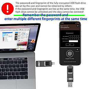 YIGORN 128GB Encrypted USB Drive,Fingerprint Flash Drive,Secure Password Protected U Disk, USB Memory Stick, USB Thumb Drive,Encryption Storage for iPhone/iPad/iPadmini/Mac/PC
