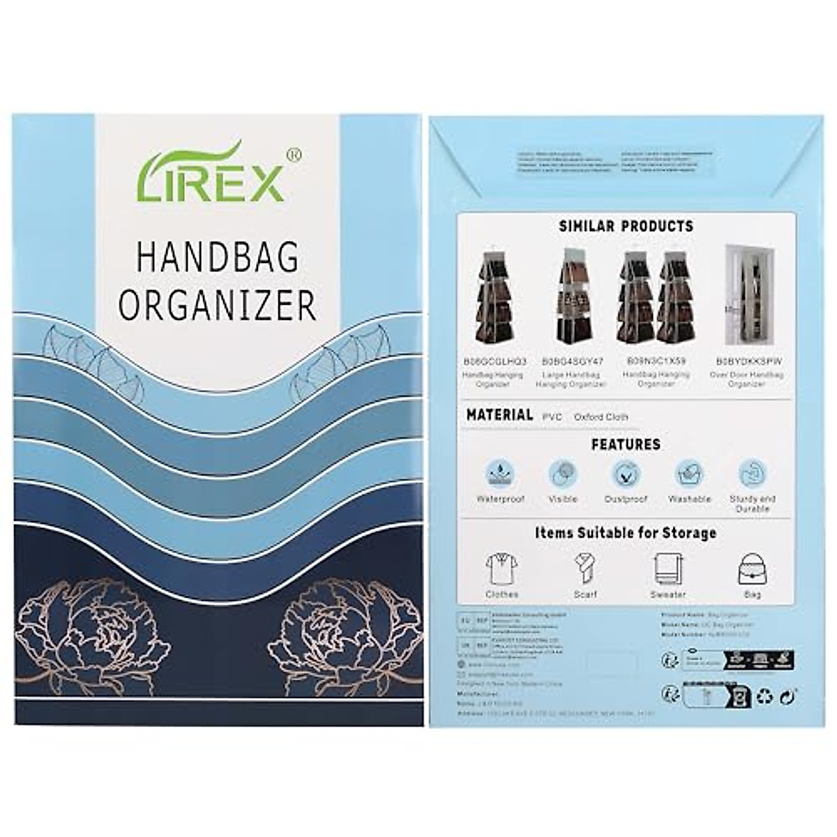 Lirex Handbag Hanging Purse Organizer for Closet, 8 Pocket Handbag Storage Organizer Hanger Oxford Cloth Closet Organizer for Family Closet Bedroom, Foldable and Universal Fit, Dark Grey