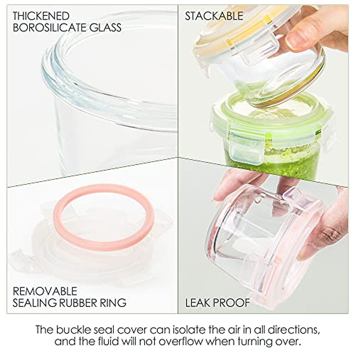 YARYOUNG 24 Pack 4oz MINI Glass Food Storage Containers, Small Glass Containers with Airtight Locking Lids, Glass Food Jars for Condiments, Canning, Snacks, Jams, Food, Dishwasher Safe, Round