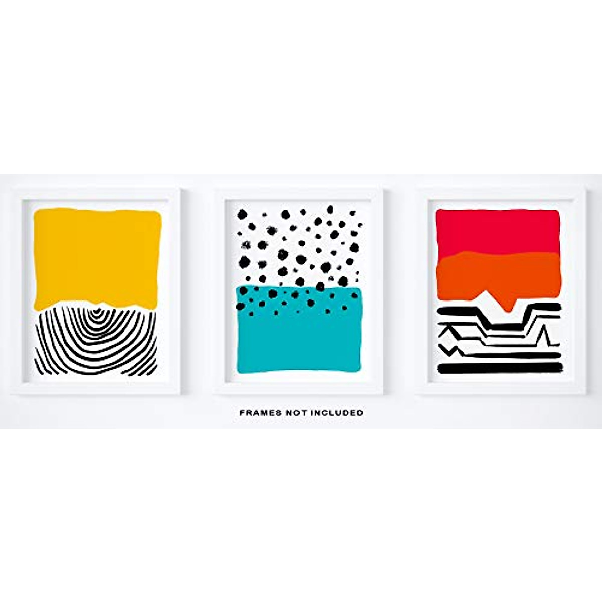 Modern Abstract Wall Art - Set of 3-11x14" UNFRAMED Prints - Geometric Contemporary Wall Decor - Scandinavian, Nordic, Mid Century Modern Decor - Yellow, Teal, Red, Orange Wall Prints