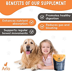 Arlo Pet Supplies Pre and Probiotics for Dogs & Puppies, Digestive Supplement, 60 Soft Chews, 2 Billion CFUs, Vitamin C, Supports Healthy Digestion, Helps Reduce Gas, Bloating, Irregularity