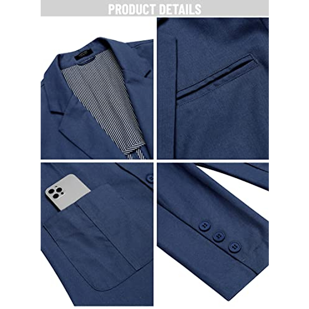 COOFANDY Men's Navy Blazer Casual Linen Sport Coat Lightweight Two Buttons Suit Jacket