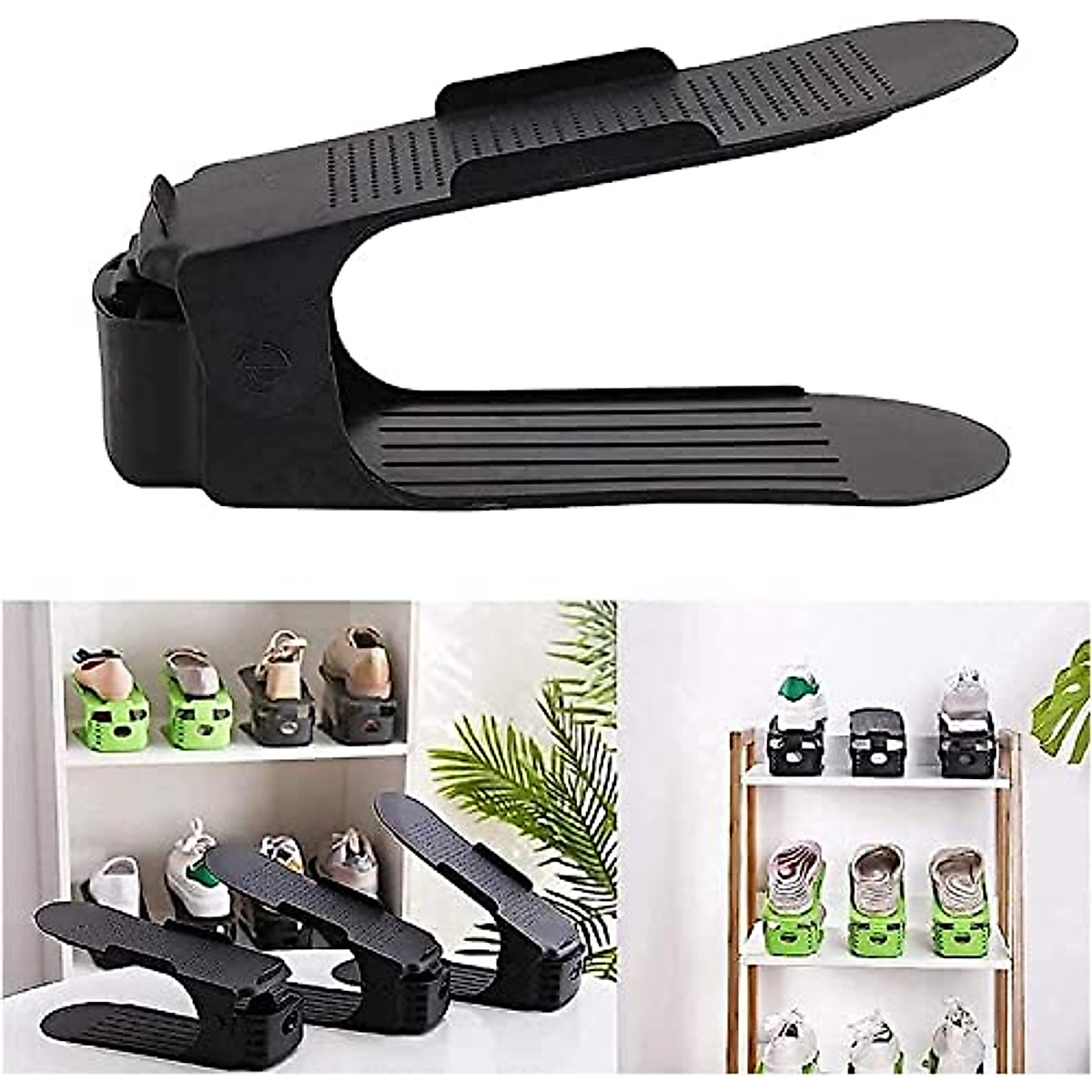 KUNIJIWA 10Pcs Shoe Slots Space Saver, Adjustable Shoe Stacker Space Saver, Stackable Shoe Organizer for Closet, Adjustable Double Deck Shoe Rack Holder, Shoe Slots Space Saver