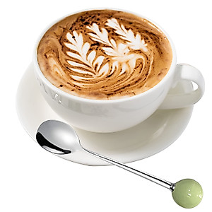 Ouliget Stainless Steel Tea Spoons, Mini Coffee Spoons, Dessert Spoons,Korean Small Spoons with Ceramic Ball, Spoons 4 Pieces 5.5 Inches 4 colors.