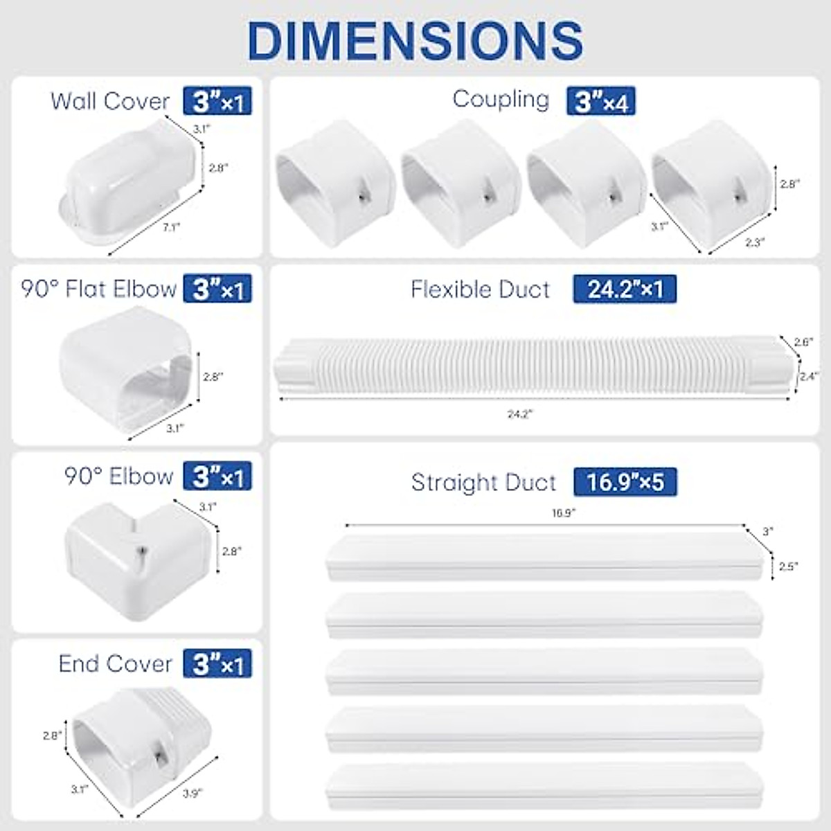 KuriProtect 3"W 10Ft Decorative PVC Line Set Cover Kit for Mini Split Lineset Cover Kit for Air Conditioner & Heat Pump (White)