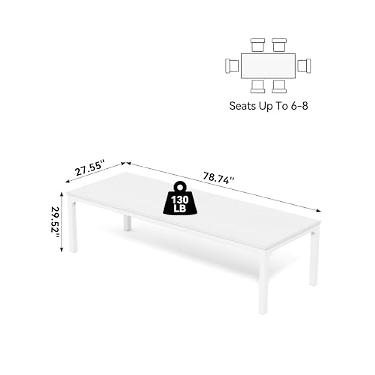 LITTLE TREE Two Person Desk, 78.7 Inches Extra Long Computer Desk, Wooden Large Office Desk with Strong Metal Legs, Double Desk for 2 People, Writing Table Study Desk for Home Office, White