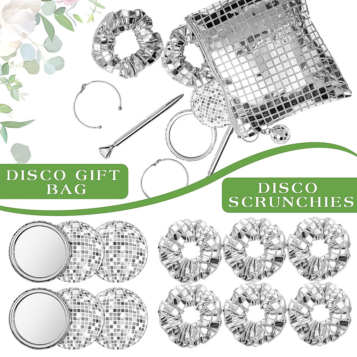 Reginary 30 Pcs Disco Bachelorette Last Disco Party Favors Makeup Bag Hair Scrunchies Compact Mirror Love Knot Bracelet Diamond Pen for Last Rodeo Bridal Shower Bridesmaid New Year 80s 90s Gifts