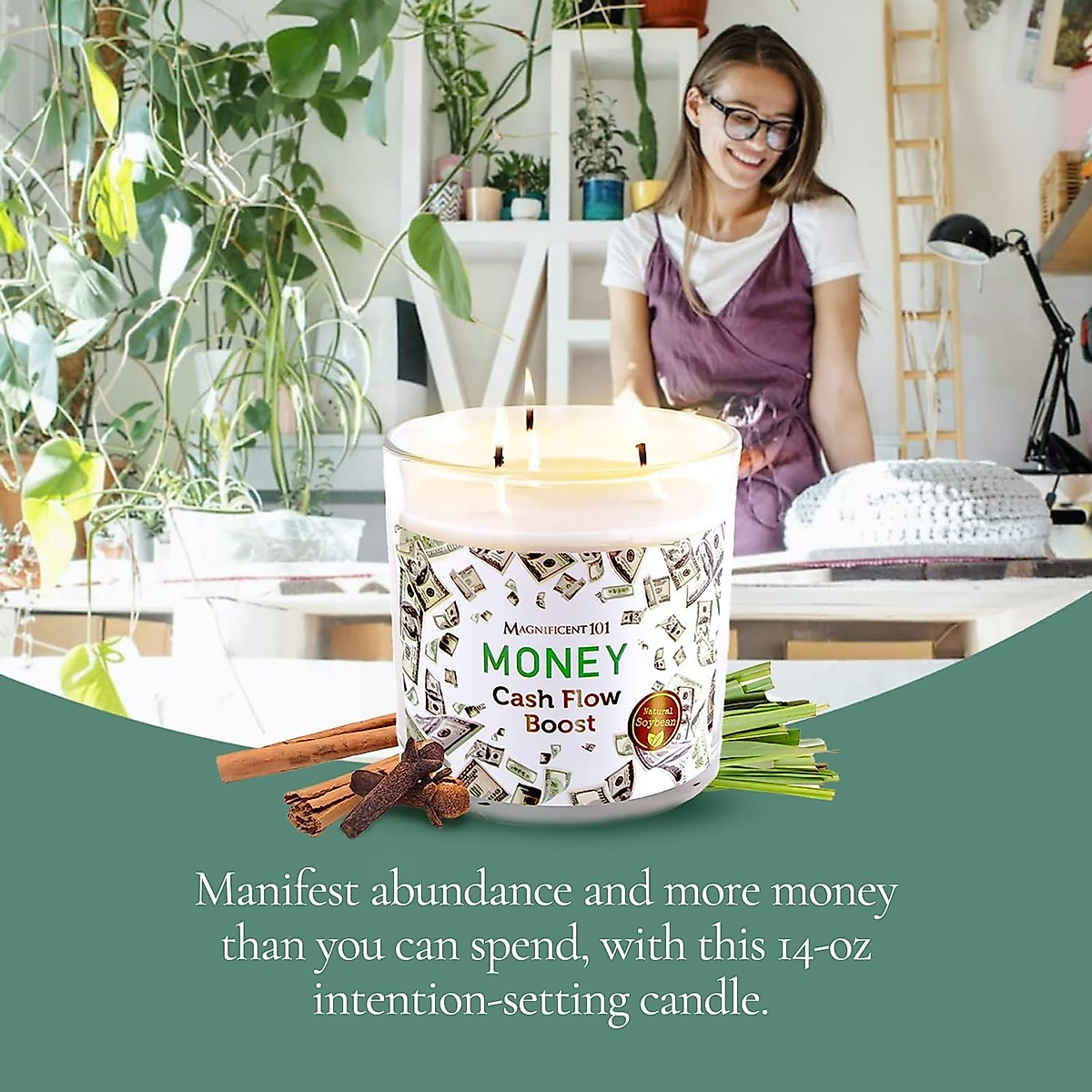 Magnificent 101 Abundance Large Glass Candle 14oz