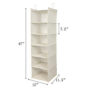 MAX Houser 6 Tier Shelf Hanging Closet Organizer, Closet Hanging Shelf with 2 Sturdy Hooks for Storage, Foldable,Beige and Beige-D3
