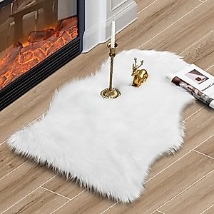 fruimul Faux Fur Rug, Fluffy Shaggy Area Rug Ultra Soft 2 x 3 Feet Sheepskin Fur Rug, White Fuzzy Rug Machine Washable Shag Rug, Nursery Decor Throw Rugs for Bedroom, Kids Room, Living Room(2x3)