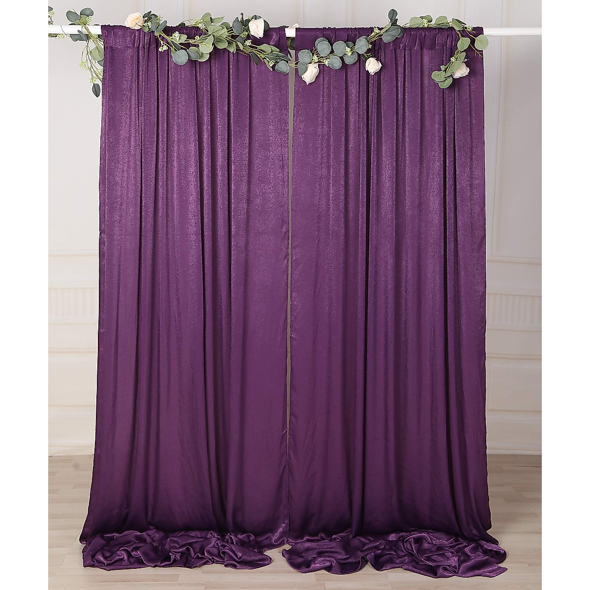 SHERWAY 9.6 Feet x 10 Feet Purple Silky Soft Curtain Wedding Backdrop Drapes, Slightly Shiny Satiny Window Curtains for Party Ceremony Decoration