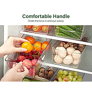 Kootek 4 Pack Clear Pantry Organization and Storage Bins, Freezer Organizer Bins Stackable Food Storage Organizer Bins with Handles Removable Dividers for Kitchen, Refrigerator, Cabinet