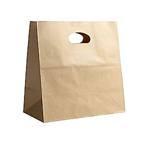 PTP BAGS Natural 11" x 6" x 11" Die Cut Tote Bags [Pack of 500] Kraft Paper Gift, Food Service Bags