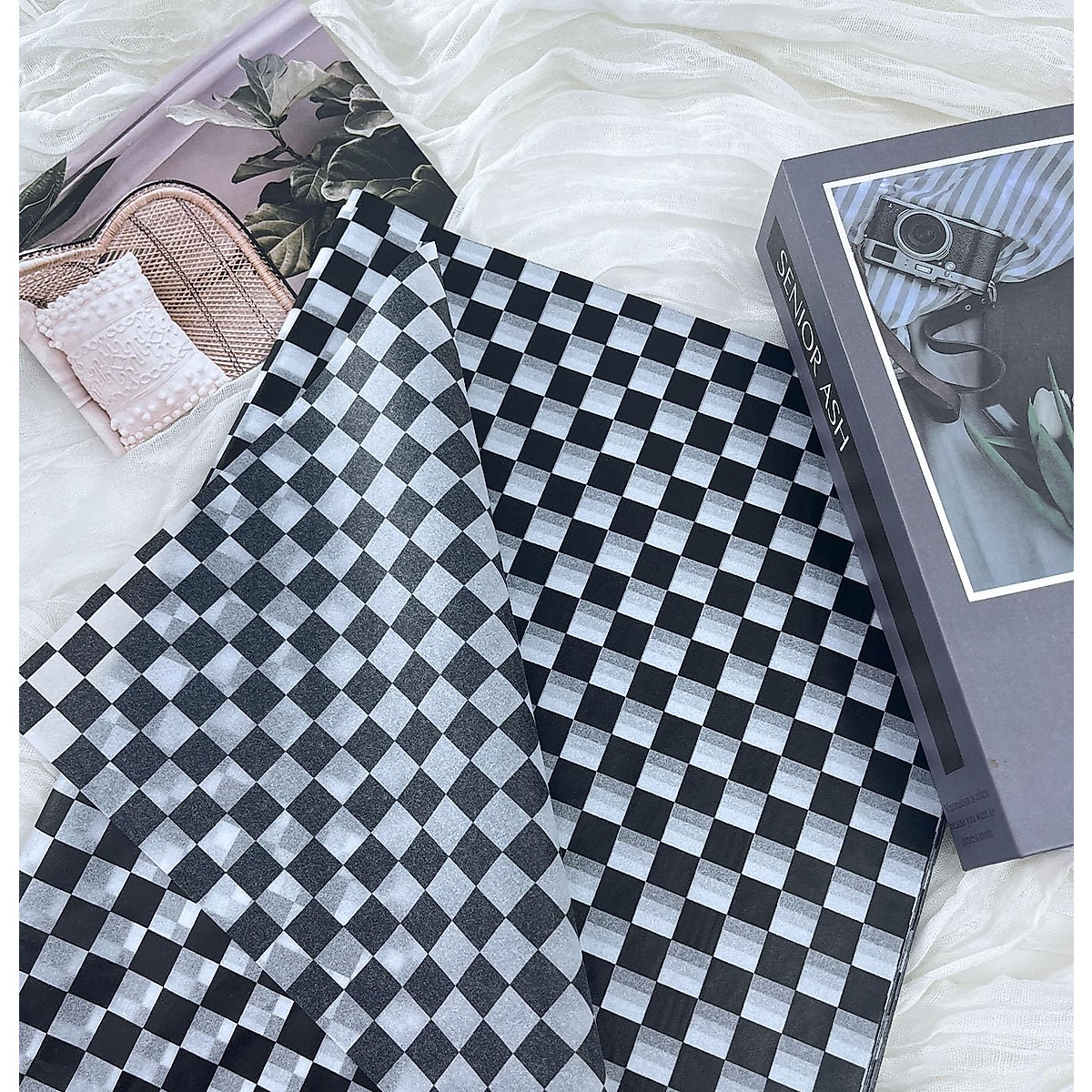 MUNILAIL 100 Sheets Checkered Tissue Paper 14 x 20 Inches Black and White Tissue Paper for Gift Bags Bulk Race Car Wrapping Paper Gift Paper Tissue for Birthday Gift Packing Crafts