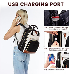 LOVEVOOK Laptop Backpack for Women, Fashion Travel Work Anti-theft Bag with Lock, Business Computer Backpacks Purse, College School Student Bookbag, Fits 15.6 Inch Laptop, Beige-Black-Brown