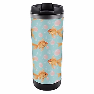 Bubblegum Fish Travel Coffee Mug Reusable Insulated Drinking Cup with Lid for Home Outdoor Works 13 Oz