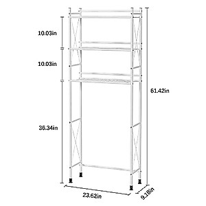 TZAMLI Over The Toilet Storage Shelf, 3-Tier Bathroom Organizer Space Saver, Free-Standing Above Toilet Rack Metal Bathroom Shelves, White