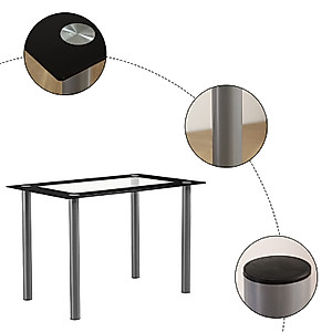 Imseigo Modern Dining Table Set for 4, 5-Piece Kitchen Table Set with 1 Tempered Glass & 4 PVC Chairs for Small Space, Space Saving Rectangular Table & Chair Set for Kitchen, Dining Room, Black Grey