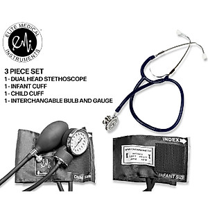 EMI #311 Pediatric 3-Piece Combination Set – Includes Pediatric Aneroid Sphygmomanometer, Infant Aneroid Sphygmomanometer, and Basic Dual Head Stethoscope - Black