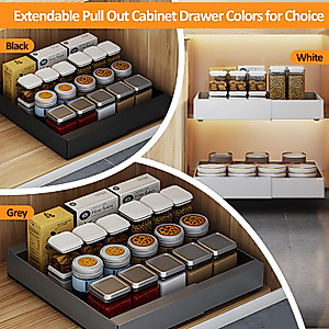 SJTOEB Expanded Pull Out Cabinet Organizer, Pull Out Drawers for cabinets with Adhesive Film, Slide Out Drawers for Kitchen cabinets (Expandable11.7-17.8" W x 16.9" D x 2.76" H) (White, 16.9" Depth)