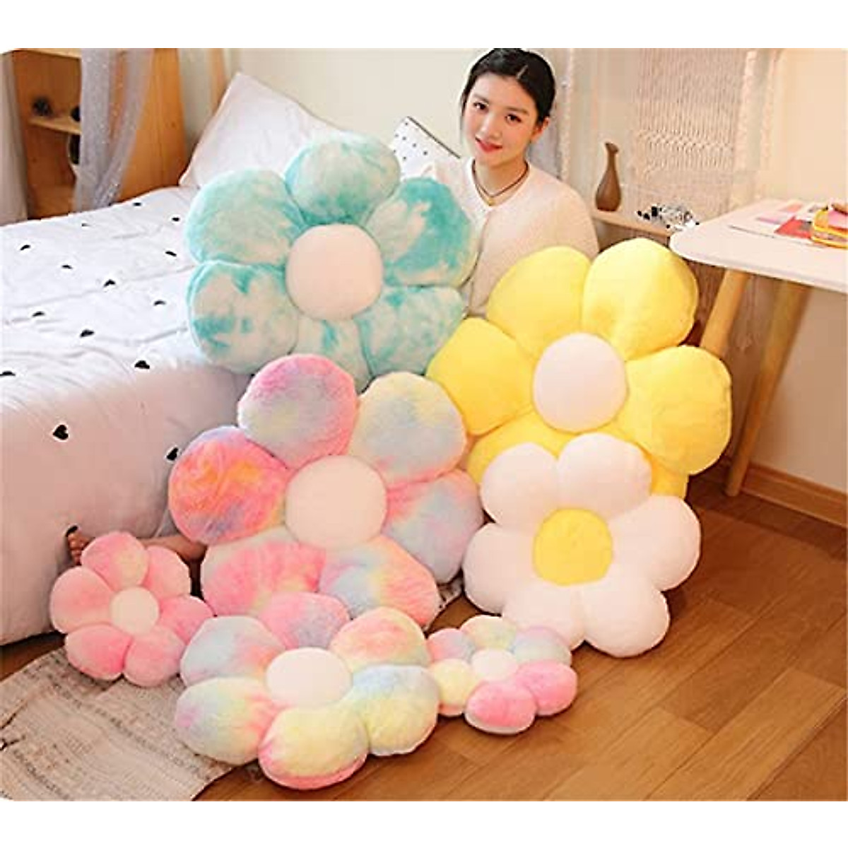 AZCHEN Flower Pillow Patio Furniture Cushions Standard Throw Pillow Home Chair Cushion Decorative Pillow Cushion (19.6inch, Beige)