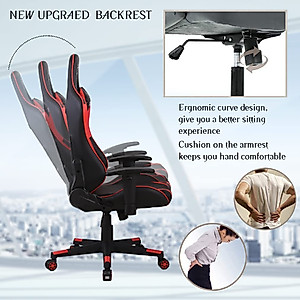 ALINUNU Gaming Chair, Video Game Chair, Computer Office Chair, High-back Ergonomic Racing Seat, Lumbar Support, Adjustable Backrest, Can Recline Gaming Chair (RED)