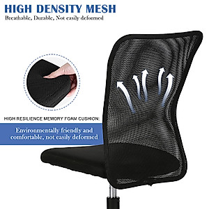 Small Office Chair, Armless Desk Chair with Wheels, Ergonomic Computer Chair with Lumbar Support, Mid Back Mesh Rolling Swivel Task Chair for Small Spaces Black