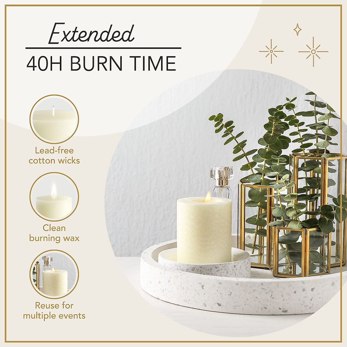 Melt Candle Pillar Candles, 3 Pack - Unscented Candles for Home, Church, Weddings, & More - 3" x 4", Ivory