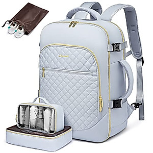 LOVEVOOK Travel Laptop Backpack for Women, 40L Large Carry On Backpack Flight Approved,Waterproof Backpacks with 3 Packing Cubes, Daypack Business College Weekender Overnight Back Pack, Light Blue