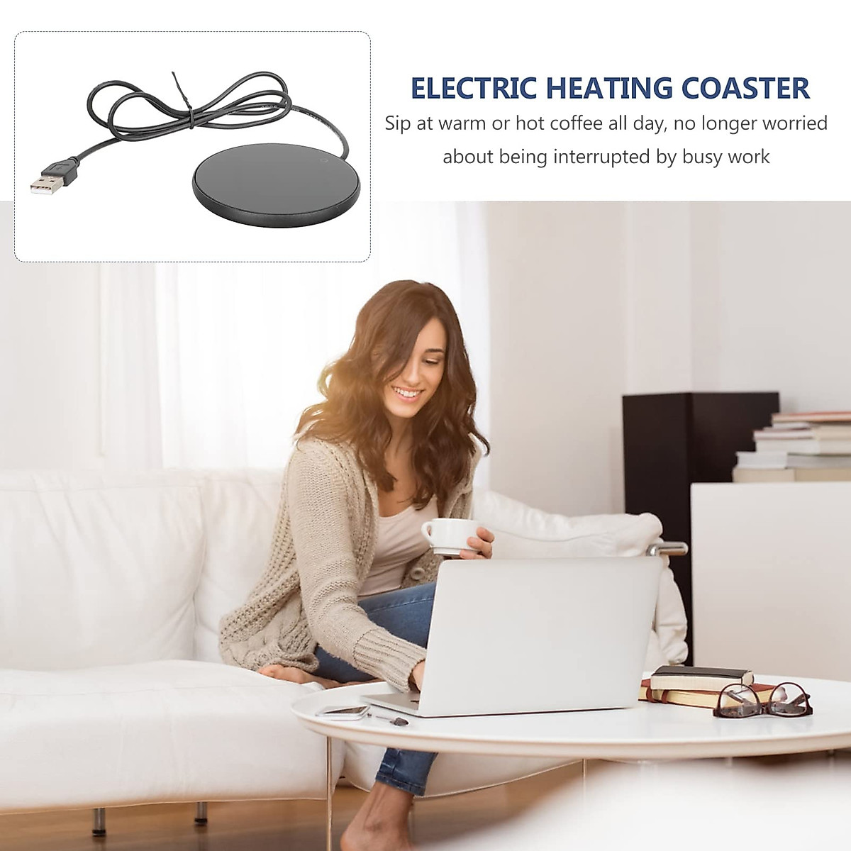 UPKOCH 1 Pc Coffee Tea Cup Warmer Heater for Desk, Coffee Tea Warmer for Cups and Mugs, with Auto Off Using USB Plug Option Black