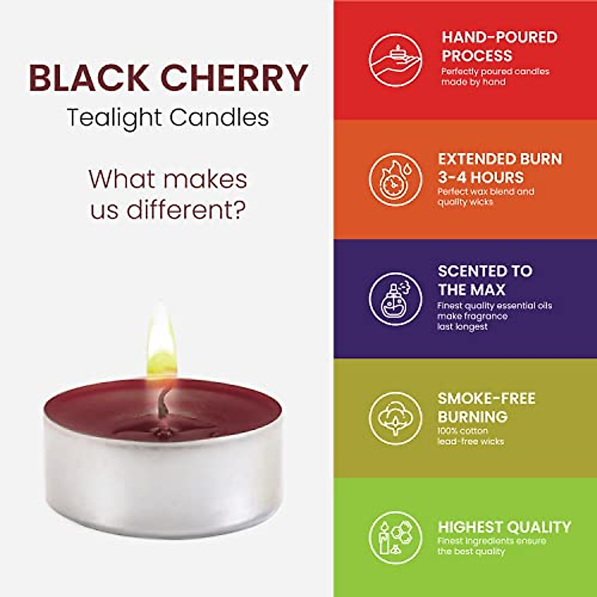 Black Cherry Candle Scented Candles Tea Lights Candles - Black Cherry Tealights - 30 Pack - Black Cherry Tea Lights with 3-4 Hour Burn Time Tea Candles - TeaLight Candles for Holiday, Wedding and Home