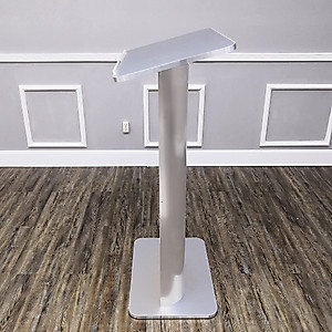 FixtureDisplays® 49"H Maple Melamine Podium Pulpit Lectern with Curved Brushed Stainless Steel Sides 19629