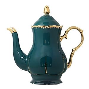 Jomop Ceramic Tea Pot Elegant Profile Decoration Extra Large Dark Green Housewarming Gift for Tea Lovers 4-6 Cups (1, Dark Green)