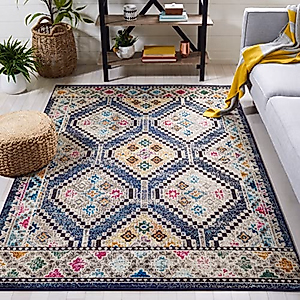 Safavieh Madison Collection 6' x 9' NavyBeige MAD481N Boho Non-Shedding Living Room Dining Bedroom Area Rug