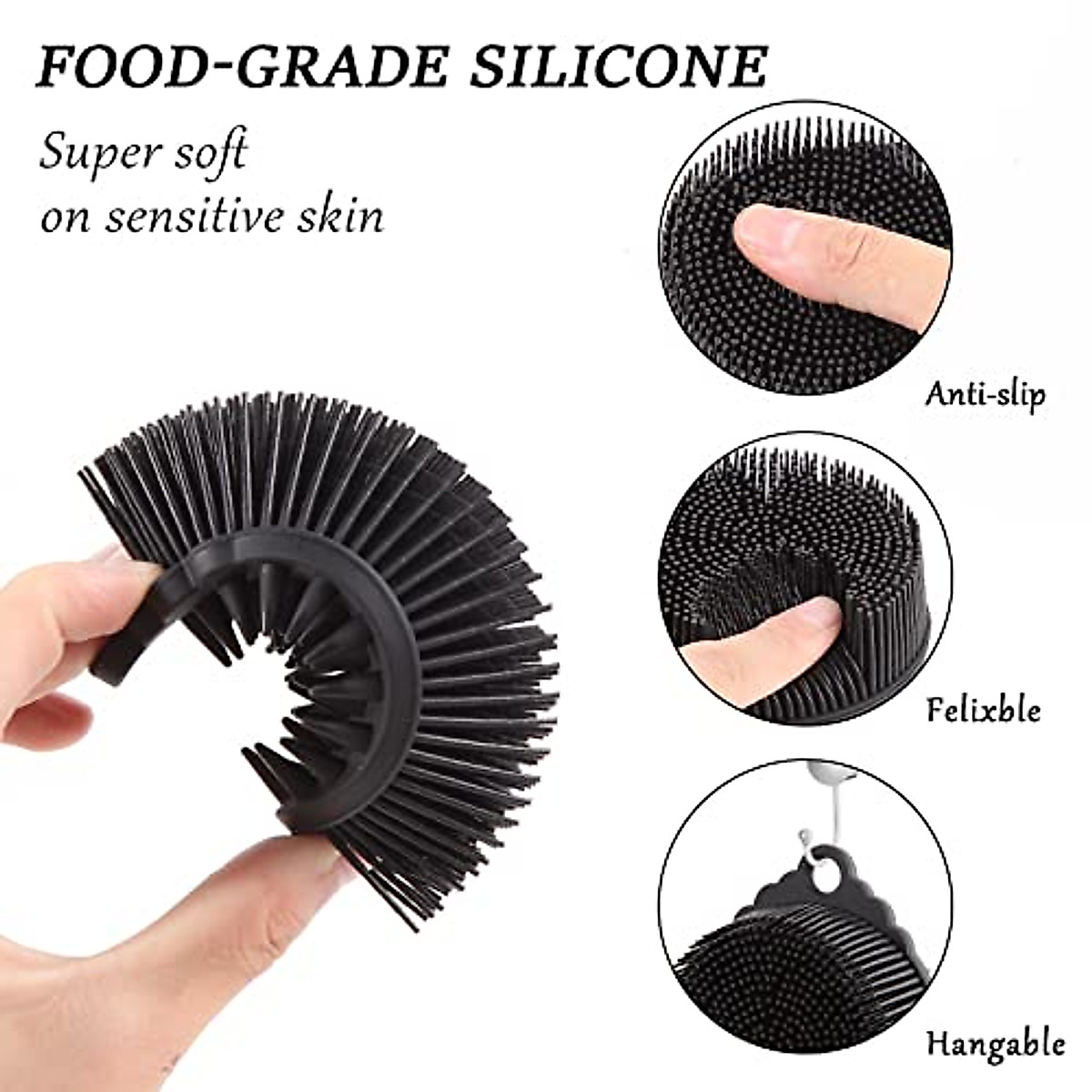 2Pack Silicone Body Scrubber, Qewro Dual-Sided Body Buffer Exfoliating Brush with Silicone Loofah, Scalp Exfoliator Hair Shampoo Skin Cleaning, Bath & Body Brushes for Men Women use in Shower