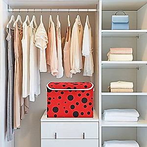 CaTaKu Ladybird Black Spots Storage Bins with Lids and Handles, Fabric Large Storage Container Cube Basket with Lid Decorative Storage Boxes for Organizing Clothes