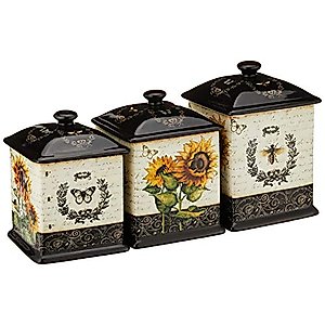 Certified International 3 Piece French Sunflowers Canister Set, 56 oz/60 oz/96 oz, Multicolored