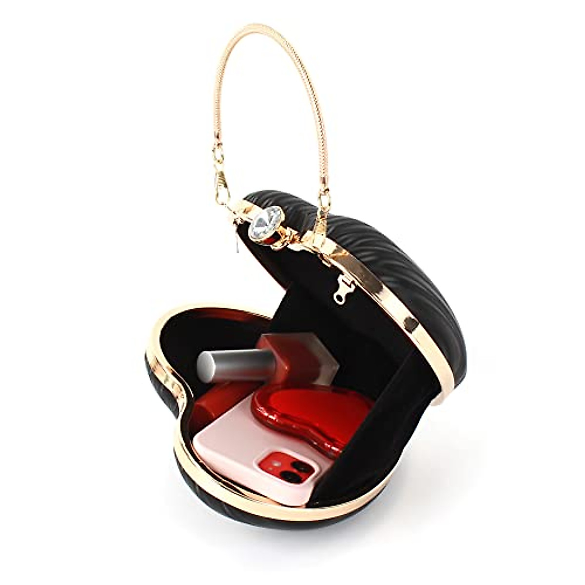 Goclothod Heart Shape Purse PU Leather Tote Chain Shoulder Bag Party Clutch Handbags