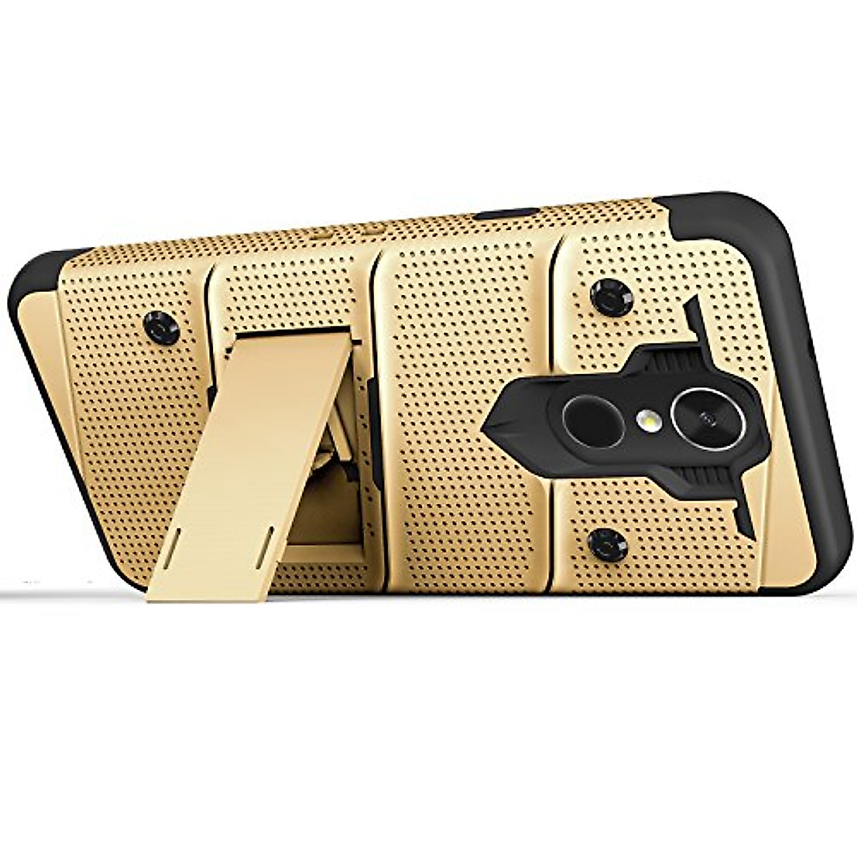 Zizo Bolt Series Compatible with LG Stylo 4 Case Military Grade Drop Tested with Tempered Glass Screen Protector, Holster, Kickstand Gold Black