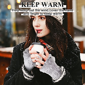 Geyoga Fingerless Fur Gloves for Women Winter Mittens Smooth Faux Rabbit Furry Gloves Warm Knitted Gloves(Black)