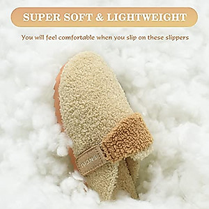 ONCAI Womens Fluff Slippers,Cute Sherpa Faux Fur Scuff Garden Slip on House Slippers with Polar Fleece Lining Memory Foam Footbed and Indoor/Outdoor Rubber Hard Soles Beige US Size 11