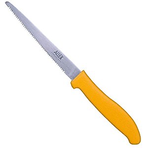 ALLEX Cardboard Cutter Tool Japanese Stainless Steel 5 Inch, Corrugated Cardboard and Styrofoam Cutter, Made in JAPAN, Serrated Sharp Blade, Yellow