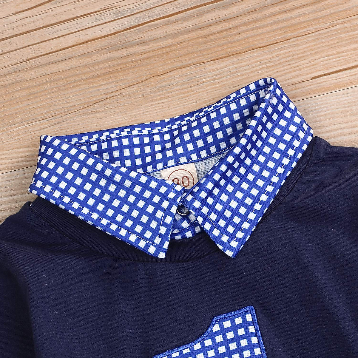 Baby Boy First Birthday Clothes Plaid Stand Collar Long Sleeve Romper Jumpsuit Cake Smash Outfit (Navy Blue, 15 Months)