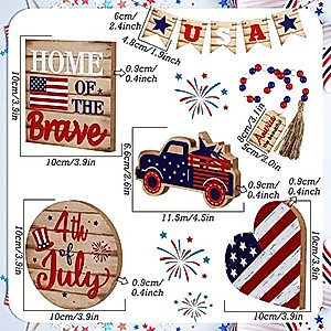 14 Pcs Patriotic Tiered Tray Decor Bundle 4th of July Wood Signs Mini Signs Red White Blue Decorations Veterans Day American Star Decor for Independence Day Home Table Decor Labor Day (Retro)