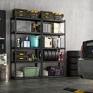 Giantex 2Pcs 5-Tier Storage Shelves, 35.5" x 15.5" x 72" Height Adjustable Metal Storage Utility Rack Shelf with Anti-tipping Device, Heavy Duty Garage Shelving for Warehouse, Basement, Kitchen, Black