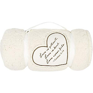 Pavilion - Love is Patient Love is Kind Love Never Fails - 1 Corinthians 13: 4-8 - 42x50 Inch Super Soft Sherpa Tassel Fringe Blanket Wrapped in A Ribbon with A Handle