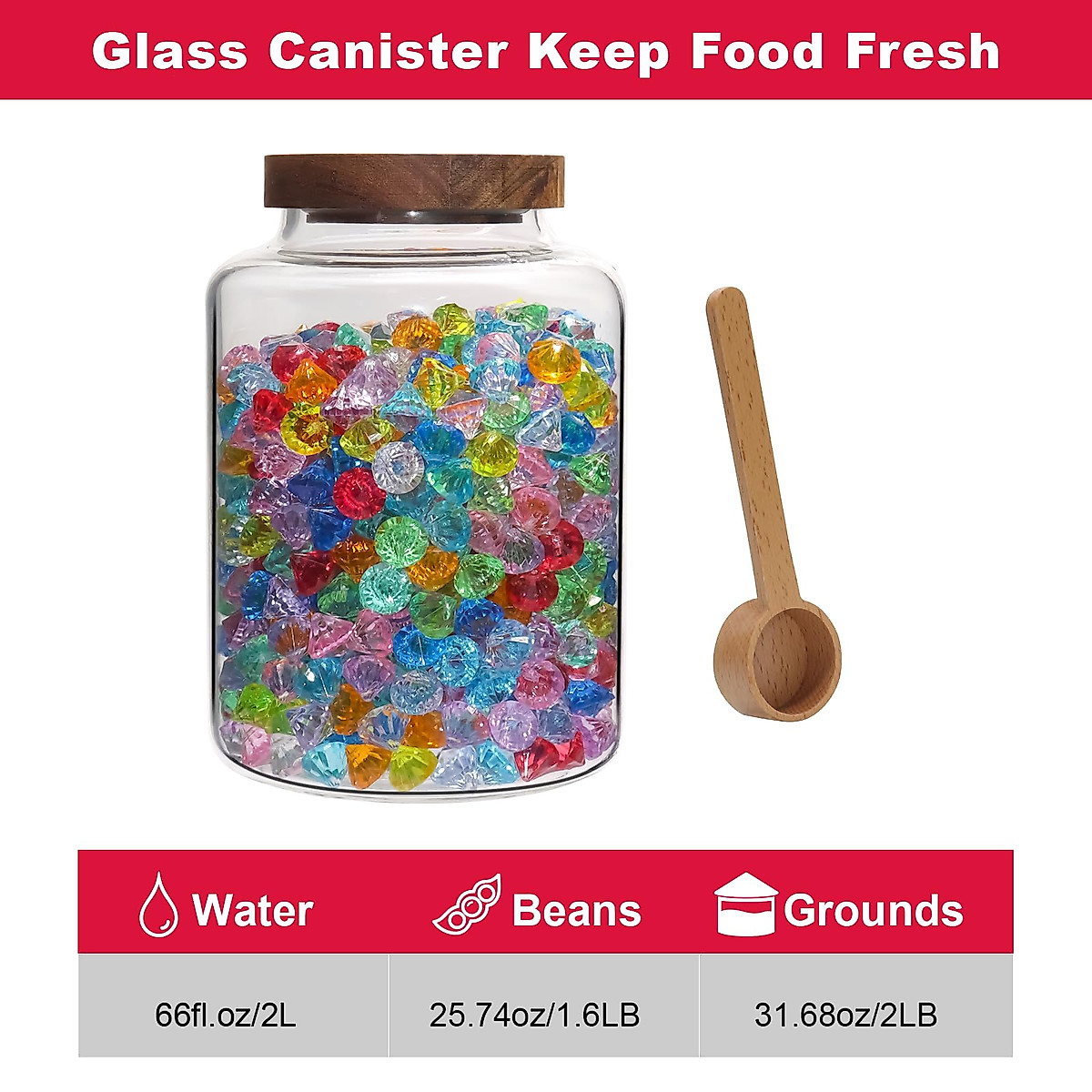 Glass Coffee Storage Jar with Lids Scoop Thicken Glass Coffee Canister Borosilicate Glass Food Containers for Ground Coffee Beans Nut Pasta Sugar Candy Spice Rice Loose Tea